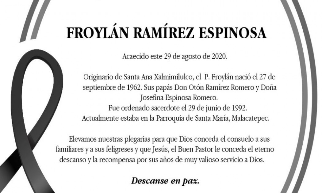 Muere el párroco Froylán Ramírez Espinosa